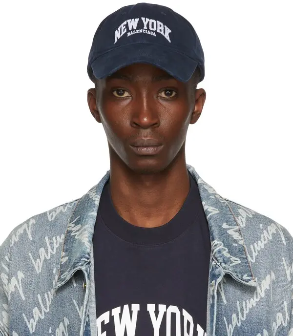 バレンシアガ　キャップ　バーニーズニューヨーク限定 Balenciaga Navy 'New York' Cap In 4077 Marine Blue/Whi - 20% Off